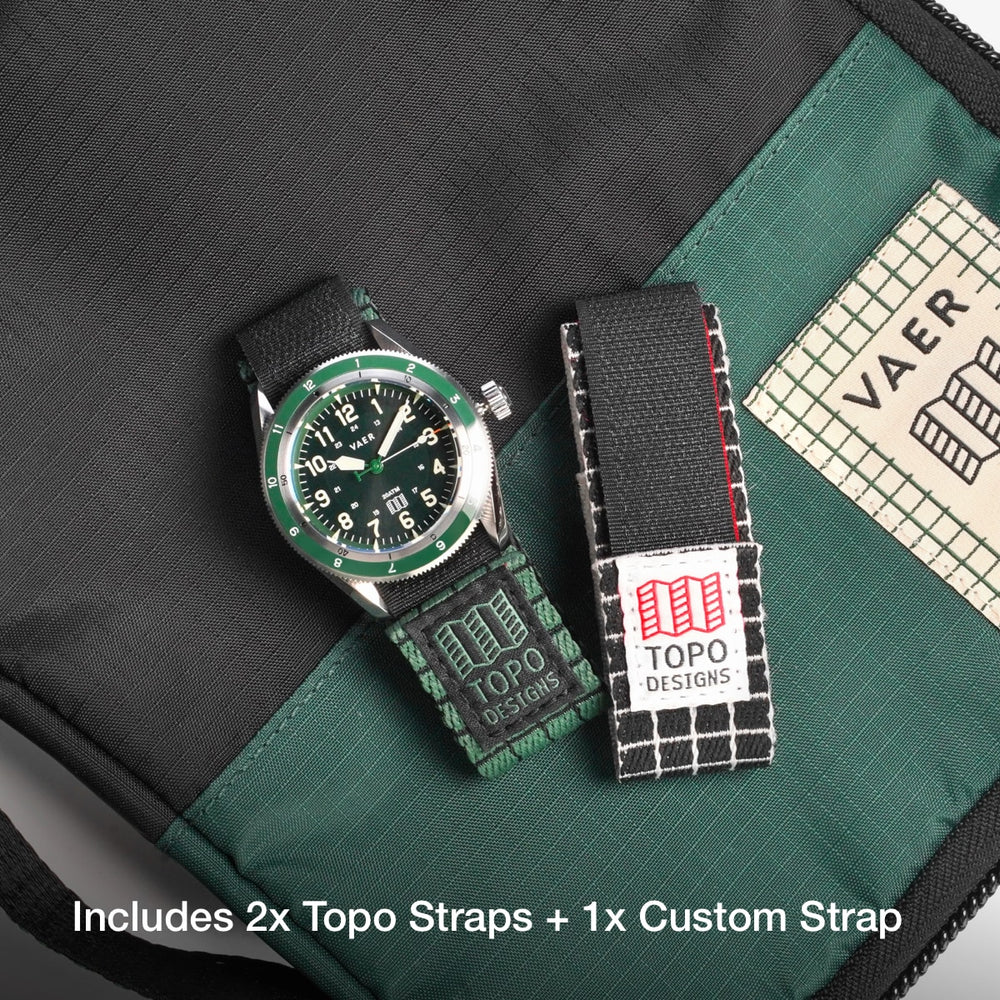 VAER | DS4 Topo Designs x W&W Solar Hiker - Green: 38mm, 20ATM
