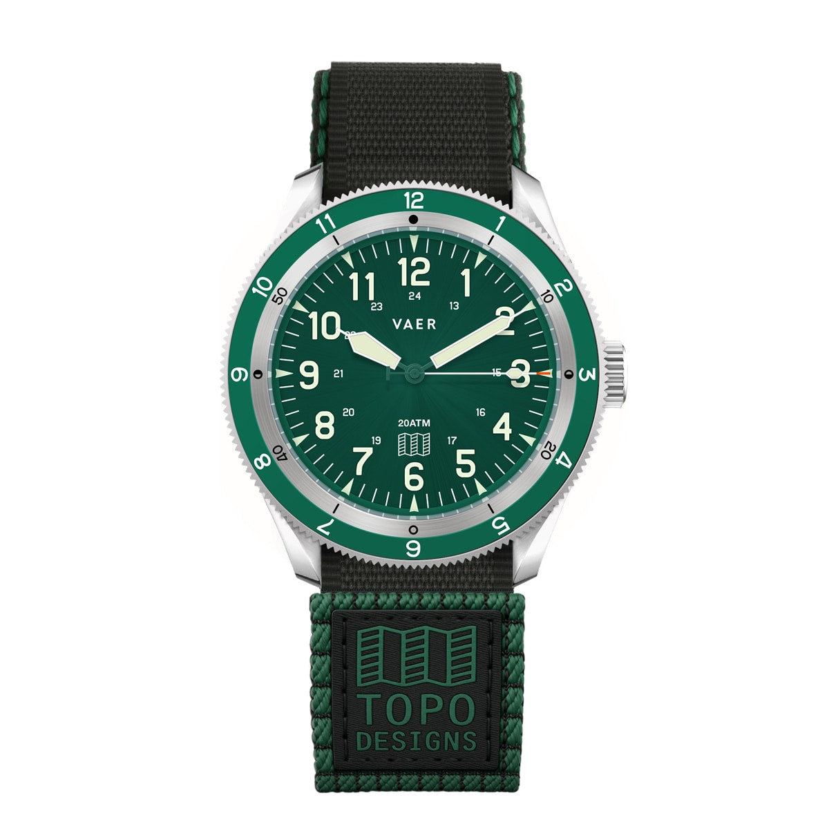 VAER | DS4 Topo Designs x W&W Solar Hiker - Green: 38mm, 20ATM