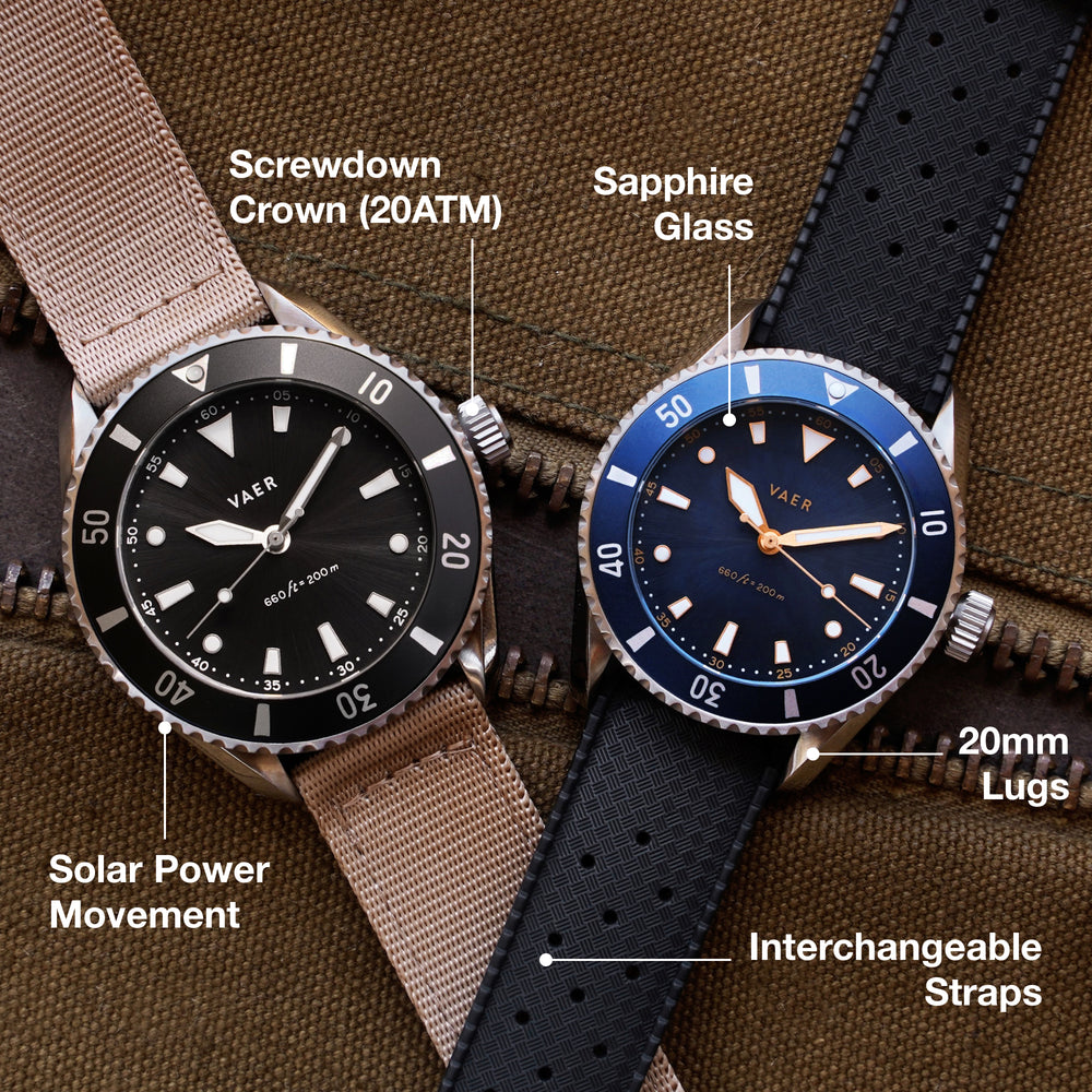 VAER | DS4 Meridian Solar Diver: 42mm, 20ATM, Sapphire Glass, USA Assembled