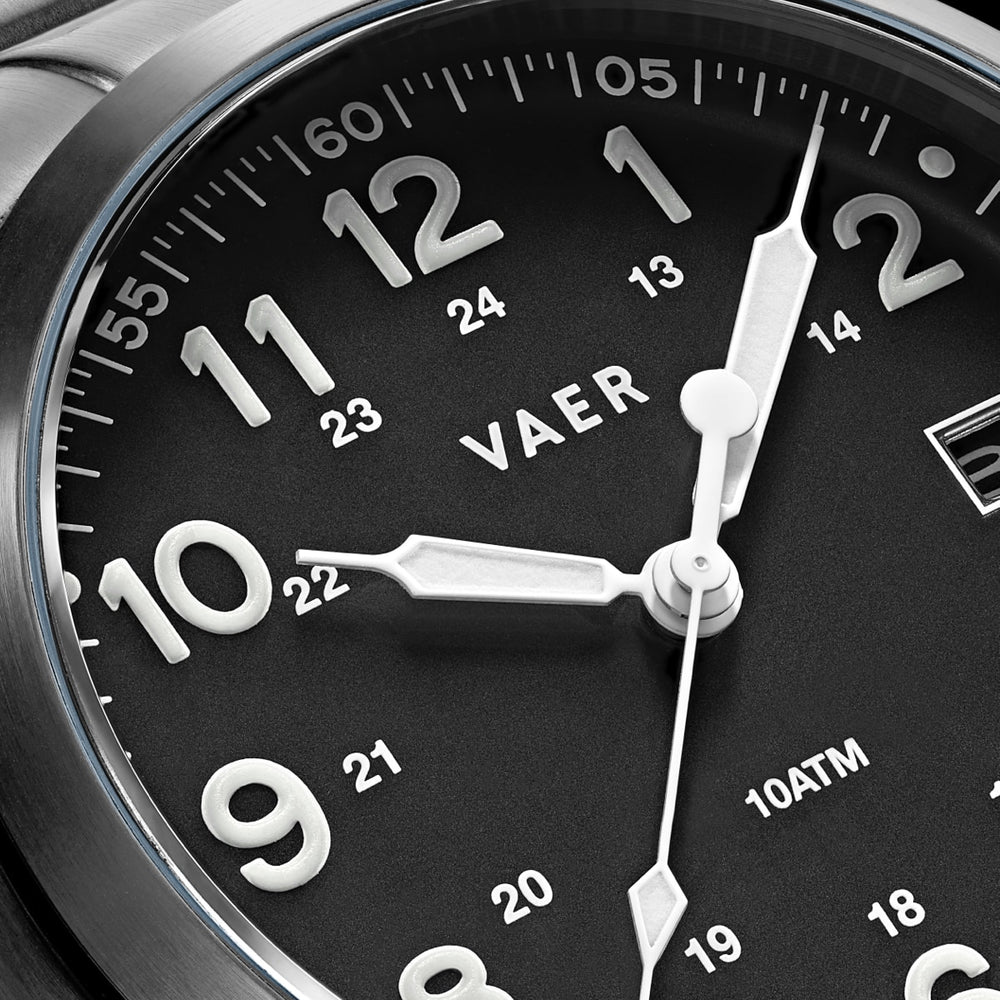 VAER | S5 Field Black: 10ATM, Sapphire Glass, 2x Straps