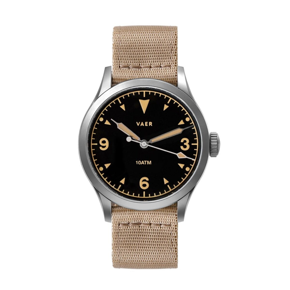 VAER | S5 Field Black: 10ATM, Sapphire Glass, 2x Straps