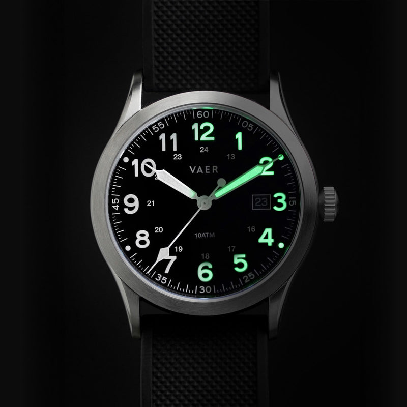 VAER | S5 Field Black: 10ATM, Sapphire Glass, 2x Straps